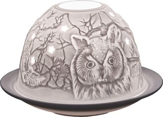 Kerzenfarm Hahn plaristo Eule Teelichthalter mit 6,5 cm hoch Porzellan Dome Light, wei&szlig;