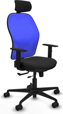 Piqueras y Crespo Ergonomischer Stuhl f&uuml;r lange Tage mit 1D-Armlehnen, h&ouml;henverstellbare Lendenwirbelst&uuml;tze und h&ouml;henverstellbares Kopfteil, Blau/Schwarz