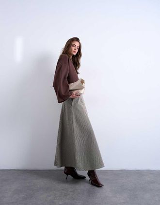 Topshop Maxi-Tellerrock aus Denim in Braun gestreift-Brown