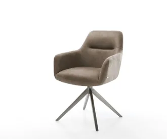 DELIFE Drehstuhl Pejo-Flex Mikrofaser Taupe Vintage Kreuzgestell breit Graphit 360&deg; drehbar Wippfunktion Taschenfederkern, Esszimmerst&uuml;hle