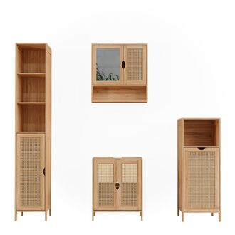 Vicco Badm&ouml;bel-Set Bambus Liora, bestehend aus Badspiegelschrank, Waschbeckenunterschrank, Midischrank, Hochschrank - Viel Stauraum Oben und unten