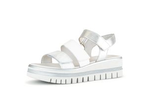 Gabor Damen Plateausandalen, Frauen Sandalen,Best Fitting,Strandschuhe,Plateausandaletten,Dicke Sohle,bequem,Weiss/Silber-Kombi,38.5 EU / 5.5 UK