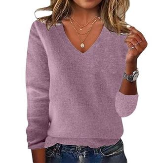 Generic Pulls confortables en cachemire pour femmes col en V, automne 2025, d&eacute;contract&eacute;, classique, coupe douce, basique, pull-over jumper haut, pull l&eacute;ger et