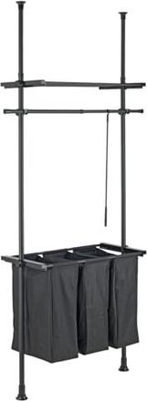 WENKO Teleskop-System Herkules Laundry, Wäschesortierer mit 3 Fächern je 46 l, Aufhänge- und Ablagemöglichkeit, 73-120 x 165-300 x 42,5 cm, Schwarz