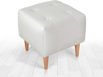 Atelier Del Sofa Elegant Cream Pouffe, 43 x 43 x 43 cm | 50% Cotton & 50% Velvet, 6 cm Orthopedic Sponge, Wooden Legs | Bohemian & Scandinavian Style for Home & Hotel