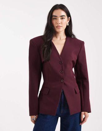 Asos Blazer cintr&eacute; &agrave; 3 boutons sans col - Prune-Violet