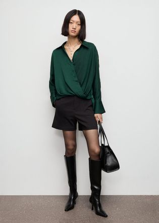 Mango Chemise satin&eacute;e crois&eacute;e vert billard - Femme - S - MANGO