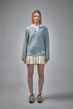 Moncler Pleated Logo Patch Long-Sleeved Polo Dress