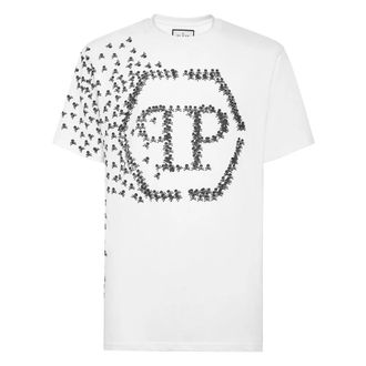 Philipp Plein T-Shirt Rundhals Skull&Bones - - Tops - Herren - Wei&szlig; - 4XL