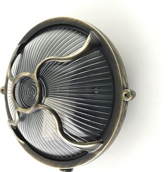 Licht-Erlebnisse Runde Außenleuchte Wand Messing Glas E27 IP64 klein D: 17,5 cm Antik Maritim Wandlampe außen Kellerlampe Balkonlampe