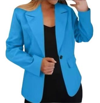 Generic Blazer minimaliste solide &agrave; col &agrave; revers pour femme, vestes pour femmes, tenues tendance, affaires d&eacute;contract&eacute;es pour femmes, bleu marine, 3XL