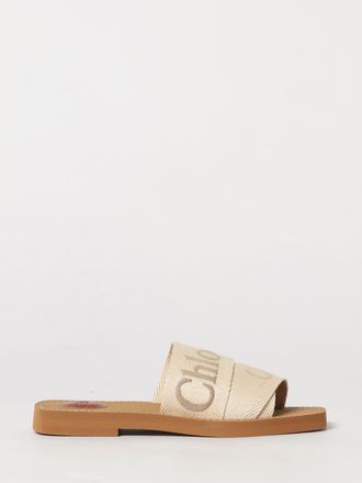 Chlo&eacute; Sandales plates Woody en toile avec logo brod&eacute; et bout carr&eacute;