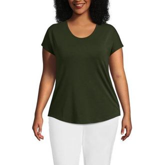 Lands End Shirt aus Baumwolle/Modal-Mix mit Ballett-Ausschnitt, Damen, Gr&ouml;&szlig;e:48-50 plus, Gr&uuml;n, Baumwolle Modal, by Lands End