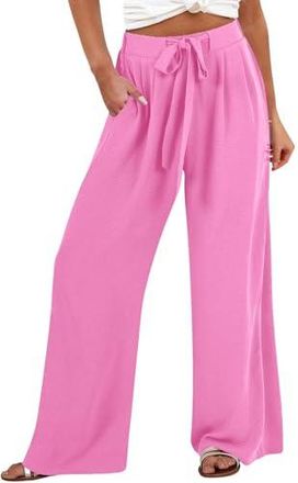 Generic Pantalon en lin pour femme - Taille &eacute;lastique - Pantalon ample d&eacute;contract&eacute; en coton doux - Pantalon de d&eacute;tente l&eacute;ger - Pantalon dext&eacute;rieur quotidien -