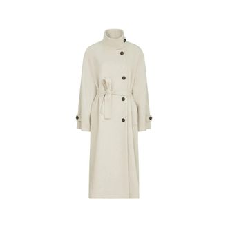 Brunello Cucinelli Handgefertigter Mantel aus doppelt gewebtem Kaschmir mit Monili - - Coats - Damen - Beige - XS