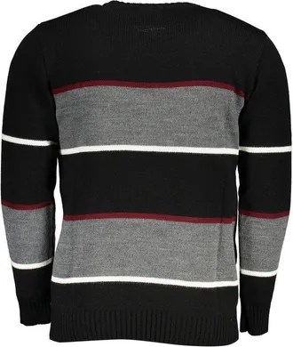 U.S.Polo Association Strickpullover Eleganter Herren-Pullover: Schwarz, Rundhals, Kontrastdetails, Logo