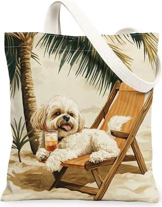 Generic Sac fourre-tout amusant en toile motif chien cavachon pour faire du shopping, 33 x 38,1 cm, sac &agrave; bandouli&egrave;re r&eacute;utilisable pour femme, peinture danima