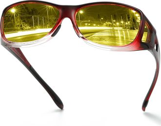 Duco Polarisierte Nachtfahrtbrille &Uuml;berbrille f&uuml;r Korrektionsbrille f&uuml;r Brillentr&auml;ger Polarisierte Nachtsichtbrille (Rot-M)