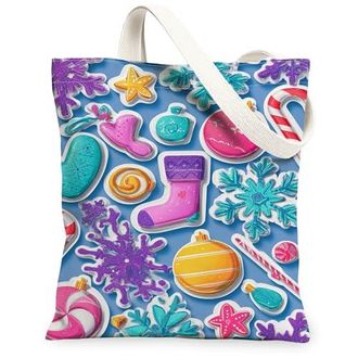 Generic Sacs fourre-tout en toile Winter Wonderland, sacs de courses réutilisables sur le thème des vacances, légers et lavables avec bandoulière en toile F, 