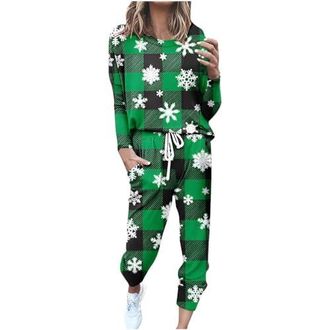 Onsoyours Femme Surv&ecirc;tement Impression de No&euml;l Ensemble de Sport 2 Pi&egrave;ce Casual Chemise &agrave; Manches Longues &agrave; col Rond + Pantalon &agrave; Cordon de Serrage Costume de N