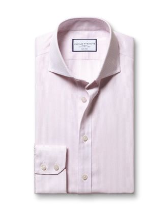 CHARLES TYRWHITT Bügelfreies Twill-Hemd mit Streifen - Rosa Knopfmanschette