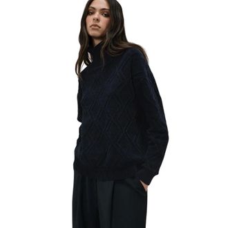 Roberto Ricci Design Pull Col Roul&eacute; Velours Rhombus - Femme - Pulls - Bleu - Taille: 46 FR
