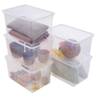 Sundis Clear Box, 5er-set Aufbewahrungsboxen mit deckel, 46L, transparentem Kunststoff, stapelbar, Durchsichtig