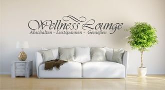 Indigos UG Wandtattoo Wohnzimmer - Wandaufkleber Wellness Lounge 90cm x 29cm anthrazit E938 - Aufkleber Kinderzimmer Schlafzimmer K&uuml;che Badezimmer B&uuml;ro Dekoratio