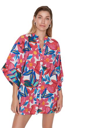 Trendyol Trendyol Damen Shirt Regular Fit Woven Mini-Hemdkleid, Normale Passform, gewebtes Kleid, Mehrfarbig, 40