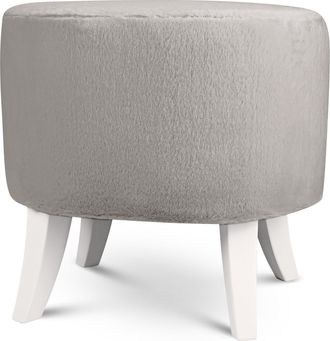 MG Design Ovaler Kunstfell-Hocker 42 x 52 cm in Grau mit Holzbeinen - Gepolsterter Fu&szlig;hocker f&uuml;r Wohnzimmer oder Schlafzimmer