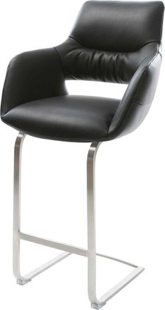 DELIFE Barstuhl Yago-Flex Freischwinger flach Edelstahl Echt-Leder Schwarz Taschenfederkern