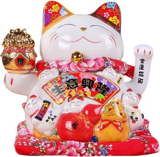 Sahroo 7 Keramik Winkende Katze Maneki Ornament Feng Shui Dekoration Schaukel Katze,B