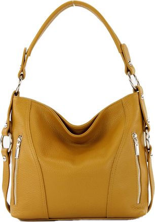 modamoda.de T202 Damen Leder Henkeltasche Schultertasche handmade in Italy, Farbe:Senfgelb