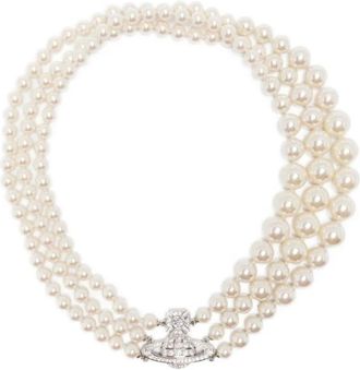 Vivienne Westwood Halskette - Triple Strand Silver-Tone Faux Pearl Necklace - Gr. unisize - in Mehrfarbig - f&uuml;r Damen