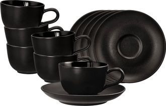 SELTMANN WEIDEN Liberty Velvet Black Espressotassen mit Untertassen 6er Set, 100 ml, Tassen-Untertassen-Set mit schwarzem Finish, Spülmaschinen- und Mikrowellenfest, 