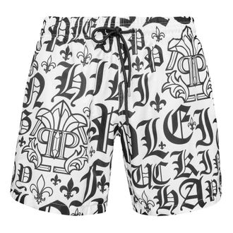 Philipp Plein Homme, Maillots de bain, Blanc, Taille: 4XL Swim Trunks Gothic Plein