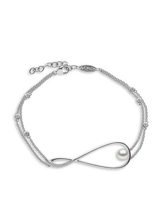 Yoko London 18kt Sleek Wei&szlig;goldarmband mit Diamanten und Akoya-Perlen - Silber