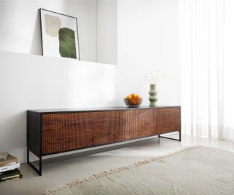 DELIFE Lowboard Vaag 200 cm Sheesham Natur Mango Schwarz 4 Türen, Lowboards