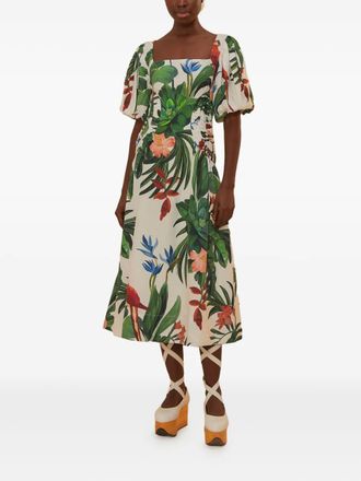 Farm Rio robe mi-longue à fleurs - Tons neutres