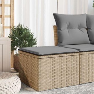 vidaXL Vidaxl - Tabouret de jardin avec coussin beige 55x55x37cm r&eacute;sine tress&eacute;e