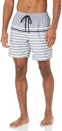 Amazon Essentials Short de Bain à Séchage Rapide Entrejambe 18 cm - couleurs abandonnées Homme, Noir Charbon Chiné Rayures Étroite, M