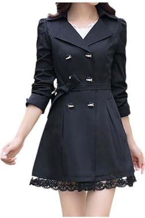 Generic 2026 Vestes pour femmes &agrave; manches longues avec bordure en dentelle et noeud, Noir, XL