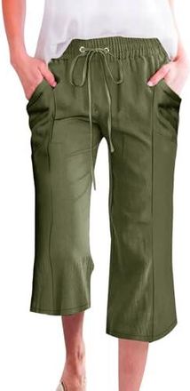 Generic Pantalon Lin Femme &Eacute;t&eacute; Blanc Large Elegant Pantalon Ample en Coton et Lin pour Femme Poches Lat&eacute;rales Tendance et D&eacute;contract&eacute; avec Cordon De Large Lin