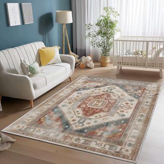 Generic Tapis Salon Lavable en Machine 140 x 200 cm - Poil Court Doux et Résistant Rétro Style Traditionnel Géométrique Magnifique Imprimé Tapis pour Salon Ch