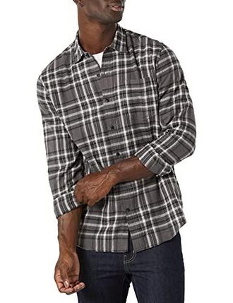 Amazon Essentials Chemise en flanelle &agrave; manches longues Homme, Gris &Eacute;cossais, XL