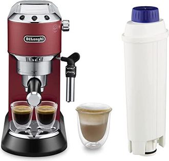 DeLonghi DeLonghi Dedica Style, Machine expresso pour pr&eacute;parer des boissons caf&eacute; et lact&eacute;es, EC685R, Rouge & DeLonghi DLSC002 Filtre &agrave; eau