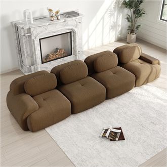 Generic L-f&ouml;rmiges modulares Cordsofa, modulares Ecksofa, Dreisitzer-Sofa, rahmenloses Sofa, ergonomisch, hochelastisch 32D gepolstert, for Wohnzimmer(Marr&oacute;n,