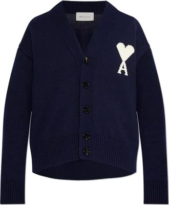 Ami Femme, Pulls, Bleu, Taille: 34 FR Logo Cardigan