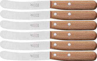 Windm&uuml;hlenmesser 6X Fr&uuml;hst&uuml;cksmesser, Buckels, Tafelmesser, Brotzeitmesser, Rostfreier Stahl, Kirschholzgriff, D&uuml;nnschliff, Solingen