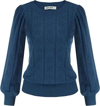 Grace Karin Caasual Chandail Femme Manche Longue Chic Pull Sweatshirt Col Rond Sweatshirt Ample Décontracté Casual et Chic Bleu Marine -2 S